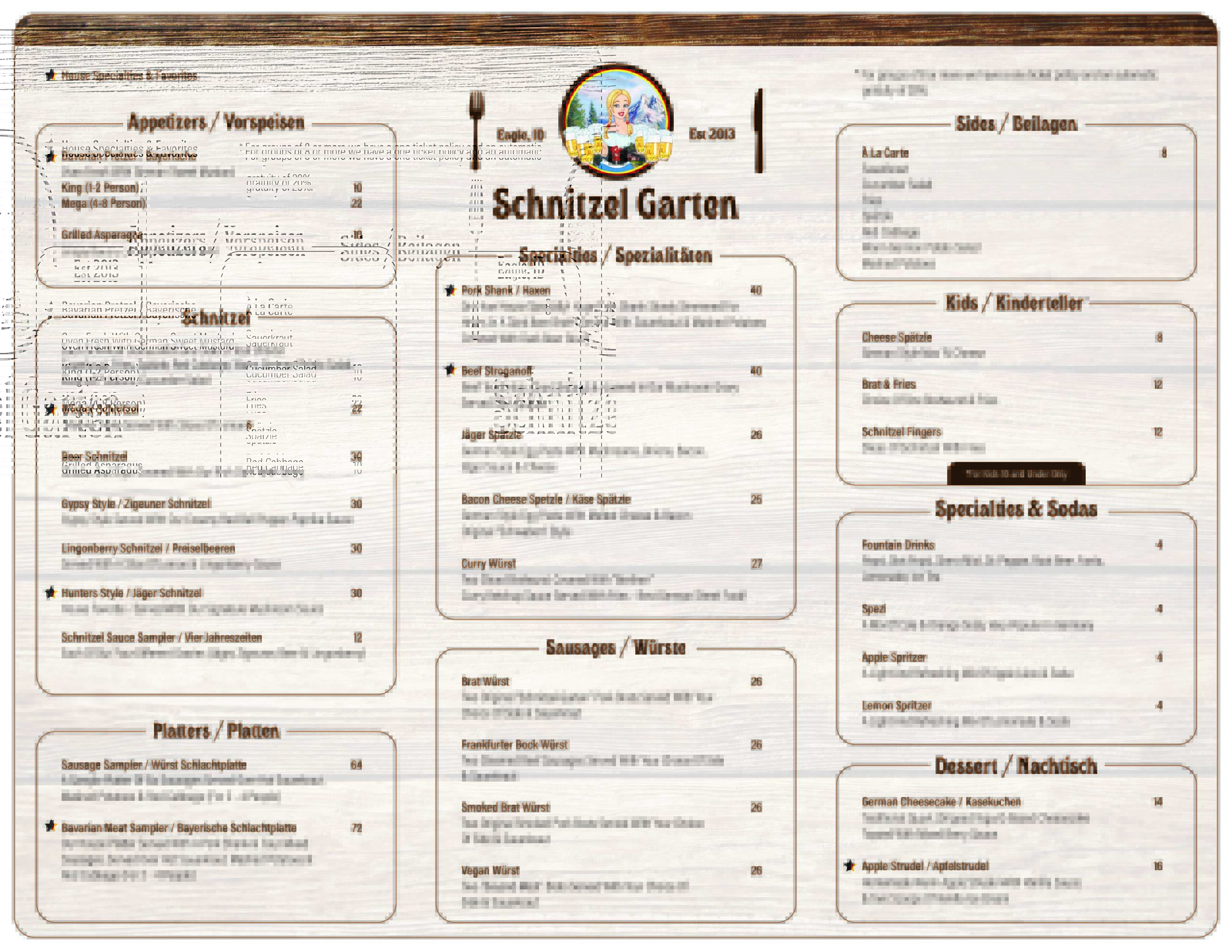 Our Menu - The Schnitzel Garten - Authentic German Cuisine